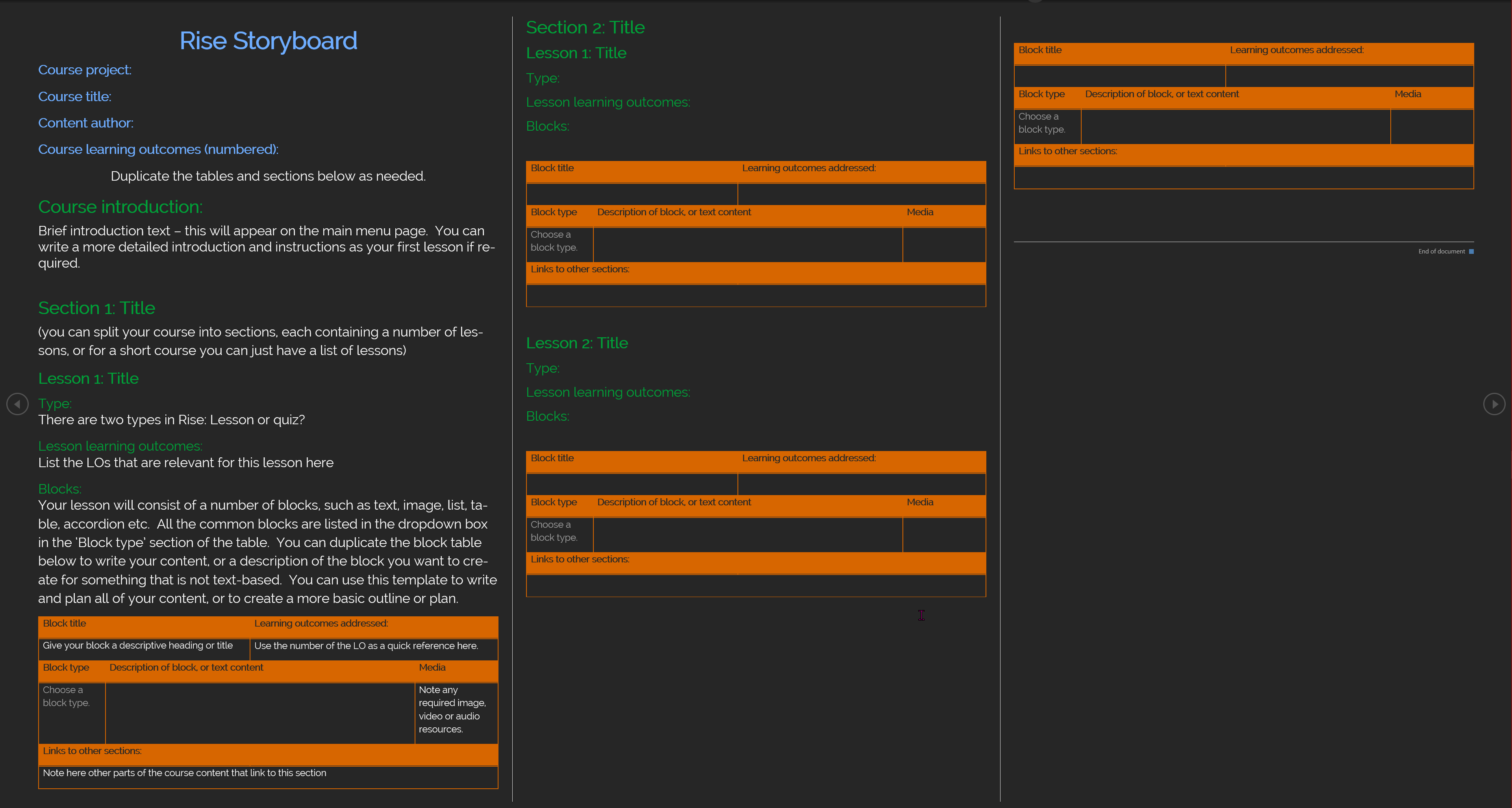 Storyboarding templates for Storyline and Rise – CMALT Portfolio